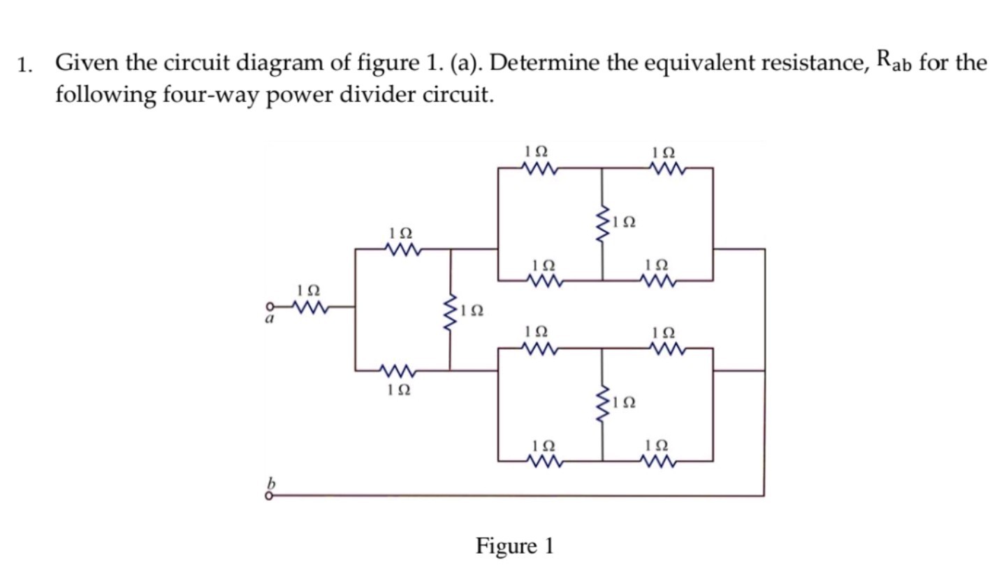 1. Given the circuit diagram of figure 1. (a). Determine the equivalent resistance, Rab for the ...