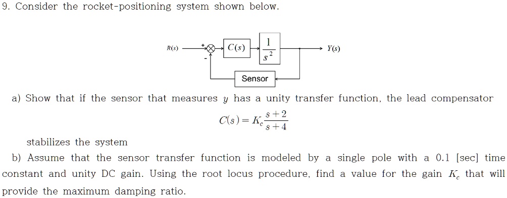 SOLVED: 9. Consider the rocket-positioning system shown below. R(s) Y(s) Sensor a) Show that if ...