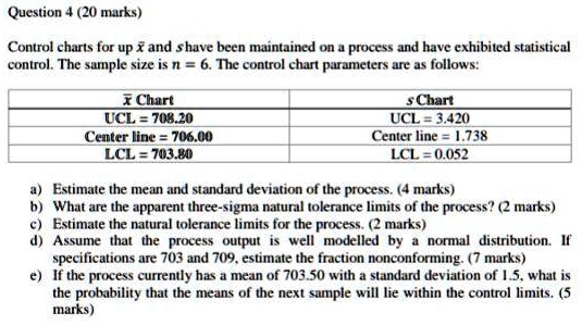 Question 4 (20 marks) Control charts for up x̅ and s have been ...