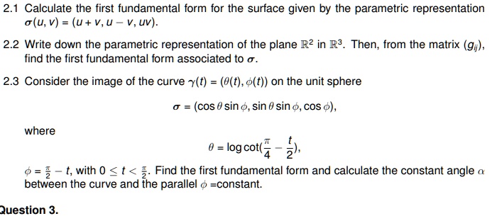 21 calculate the first fundamental form for the surface given by the parametric representation o ...
