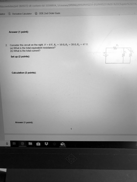 SOLVED: Consider the circuit on the right. V = 8V, R1 = 10Î©, R2 = 20Î ...