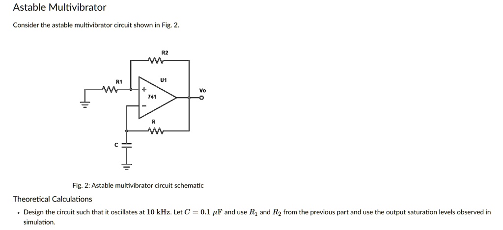 Astable Multivibrator Consider the astable multivibrator circuit shown in Fig. 2. R1 + R2 W 741 ...