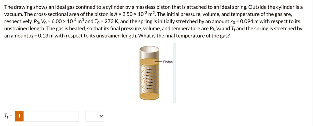 SOLVED: The drawing shows an ideal gas confined to cylinder by massless piston that is attached ...