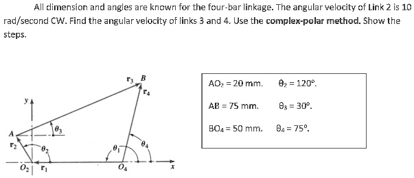 SOLVED: All dimensions and angles are known for the four-bar linkage ...