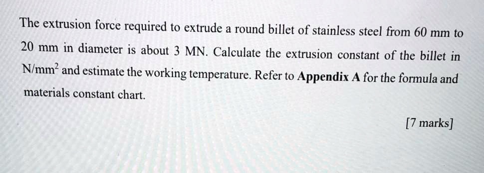 The extrusion force required to extrude a round billet of stainless ...