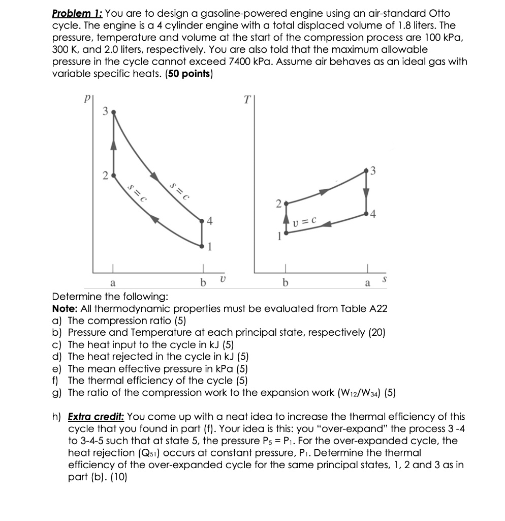 SOLVED: Problem 1: You are to design a gasoline-powered engine using an air-standard Otto cycle ...