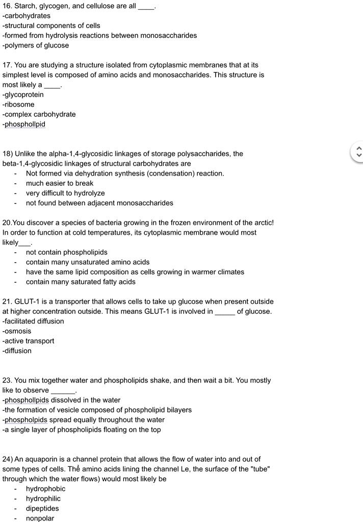 SOLVED: Please help. Starch, glycogen, and cellulose are all ...