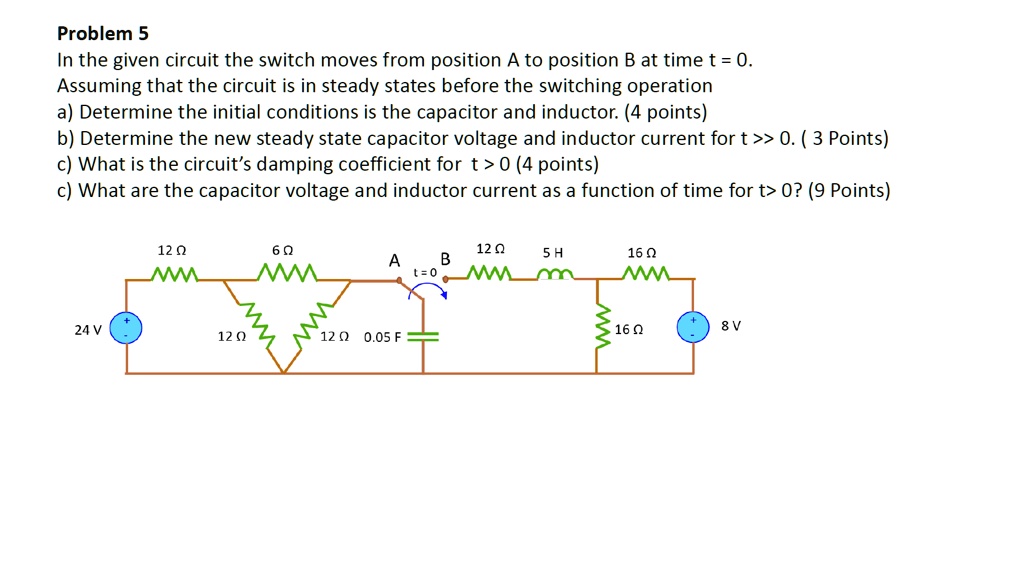 SOLVED: Problem 5 In the given circuit the switch moves from position A ...