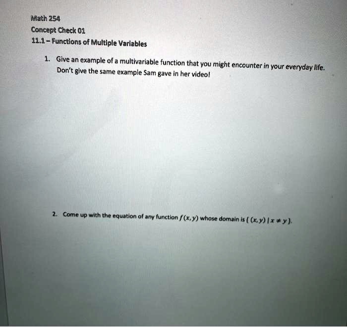 SOLVED: Math 254 Concept Check 01: 11.1 Functions of Multiple Variables ...
