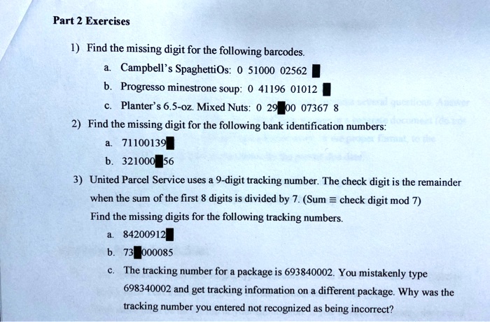 part 2 exercises find the missing digit for the following barcodes ...