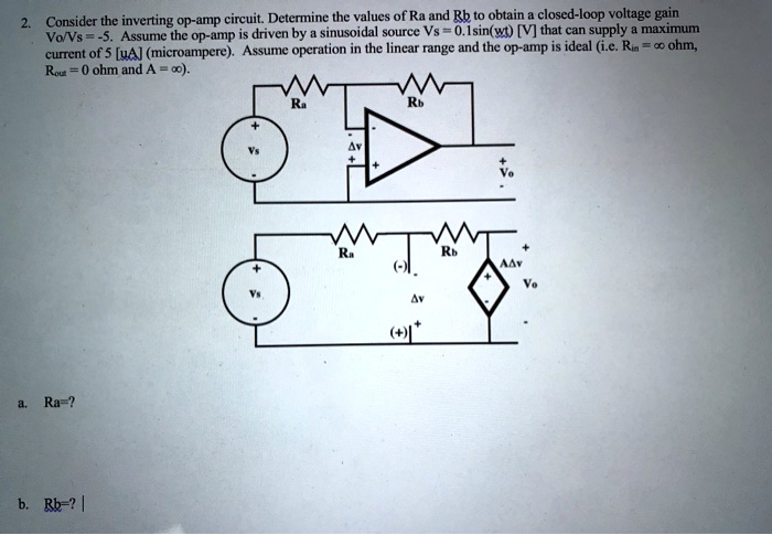 SOLVED: Consider the inverting op-amp circuit. Determine the values of Ra and Rb to obtain a ...