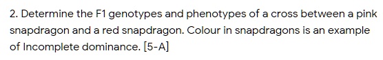 SOLVED: 2. Determine the F1 genotypes and phenotypes of a cross between ...