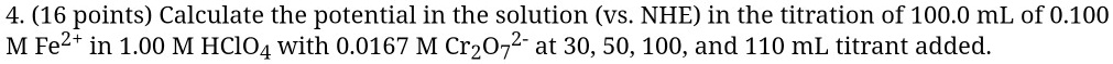 4 16 points calculate the potential in the solution vs nhe in the ...