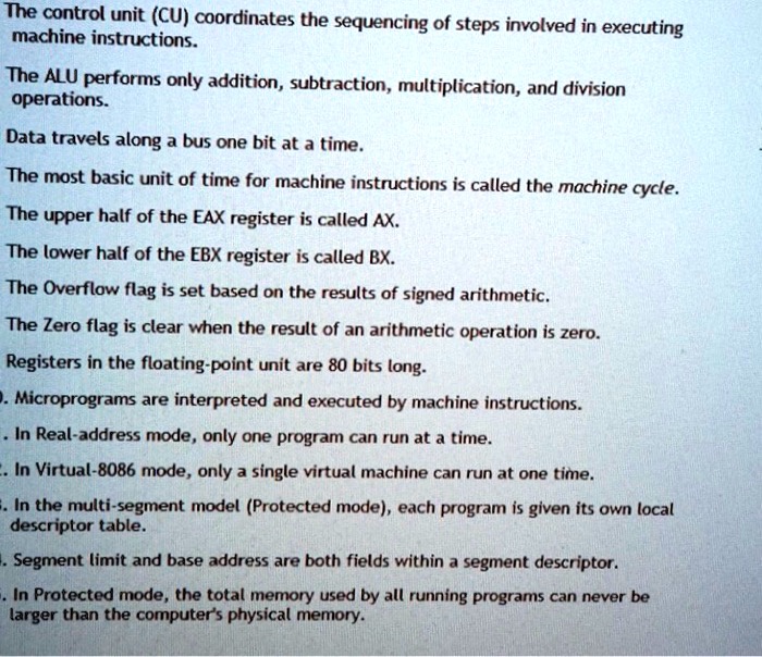SOLVED: True or false The control unit (CU) coordinates the sequencing ...