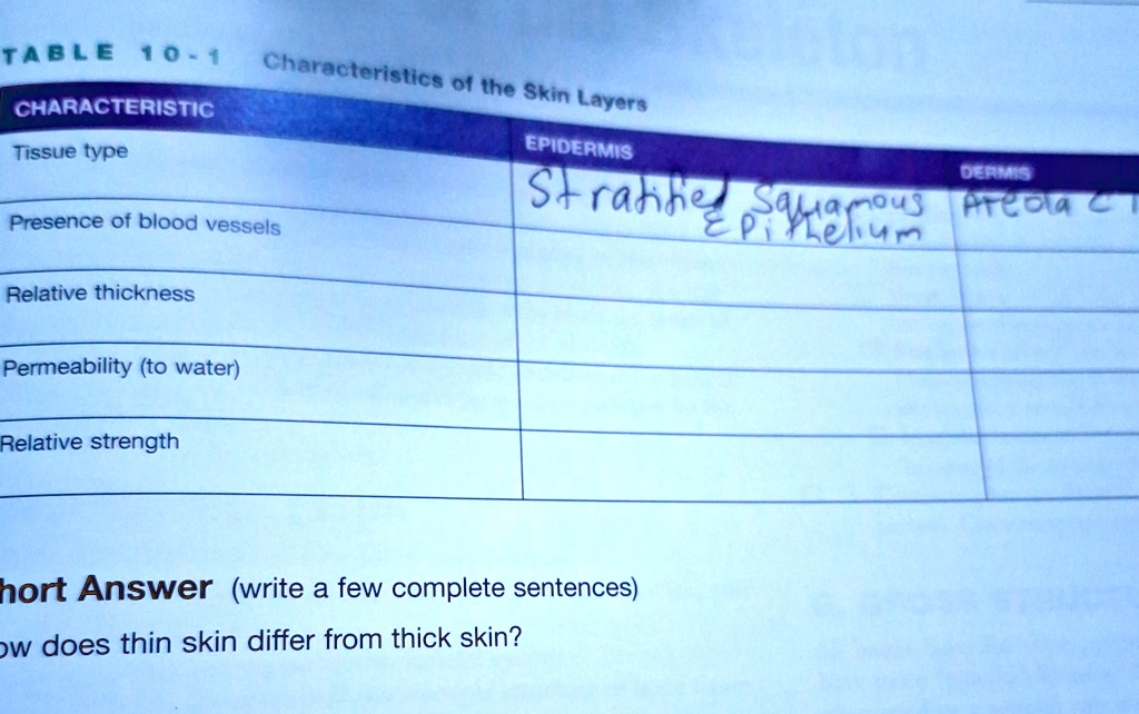 TABLE 10-1 Characteristics of the Skin Layers CHARACTERISTIC Tissue ...