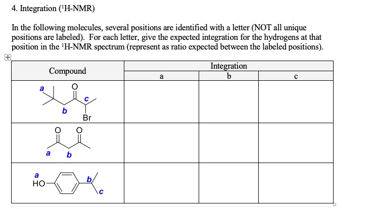 integration h nmr in the following molecules several positions are ...