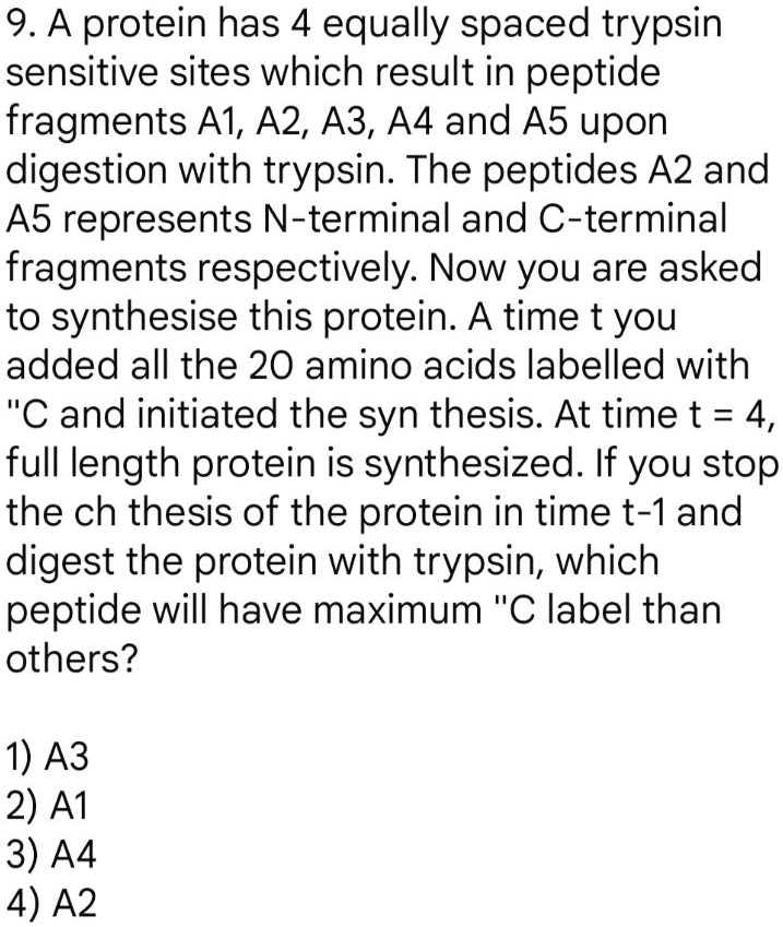 SOLVED: 9. A protein has 4 equally spaced trypsin-sensitive sites which ...