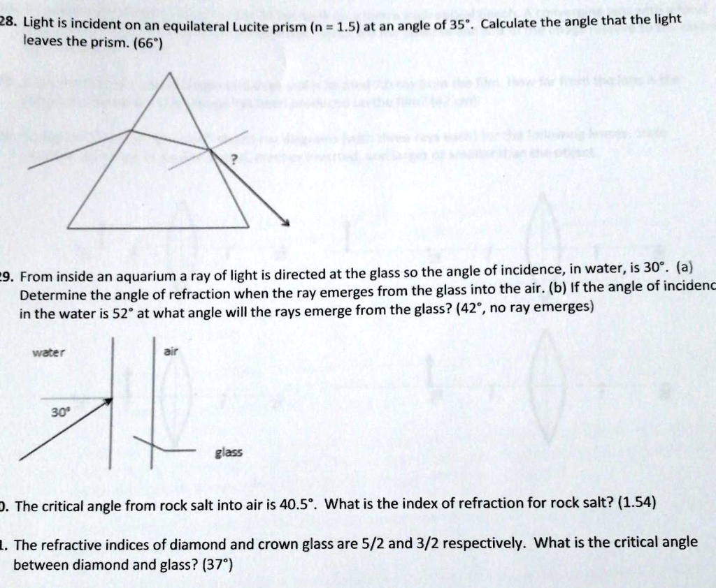 SOLVED: Leaves the prism. (66) 9. From inside an aquarium, a ray of ...
