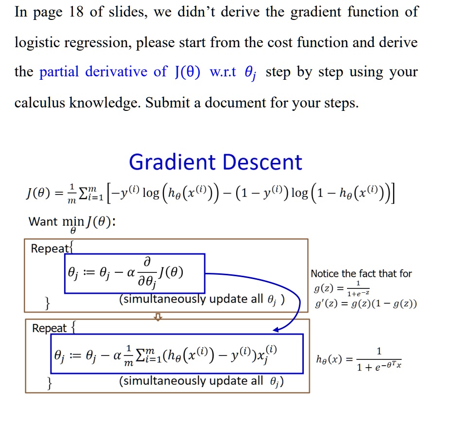 Solved On Page 18 Of The Slides We Didnt Derive The Gradient Function Of Logistic Regression
