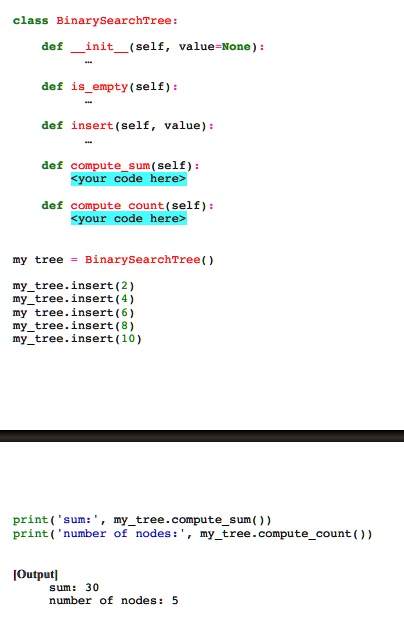 Solved In Python Use The Binary Search Tree Bst Class And Write Two New Methods That Are