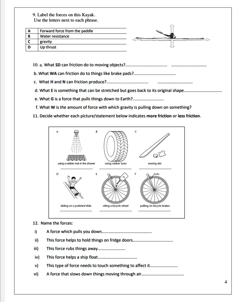 9. Label the forces on this Kayak: Use the letters next to each phrase ...