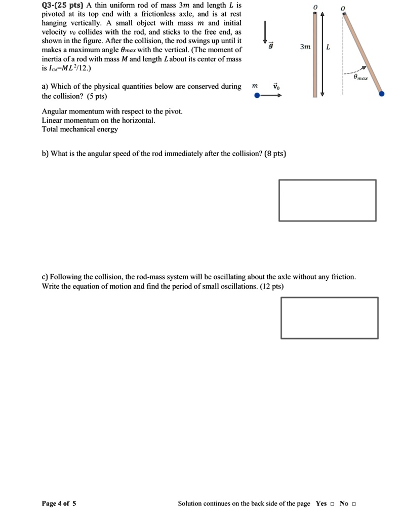 SOLVED: Q3-(25 pts A thin uniform rod of mass 3m and length L is ...