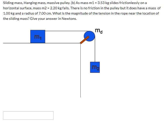 SOLVED: Sliding mass, Hanging mass, massive pulley: (b) As mass mi 3.53kg lides frictionlessly ...