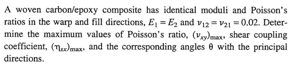 SOLVED: A woven carbon/epoxy composite has identical moduli and Poisson ...