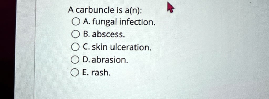 a carbuncle is an a fungal infection b abscess c skin ulceration d ...