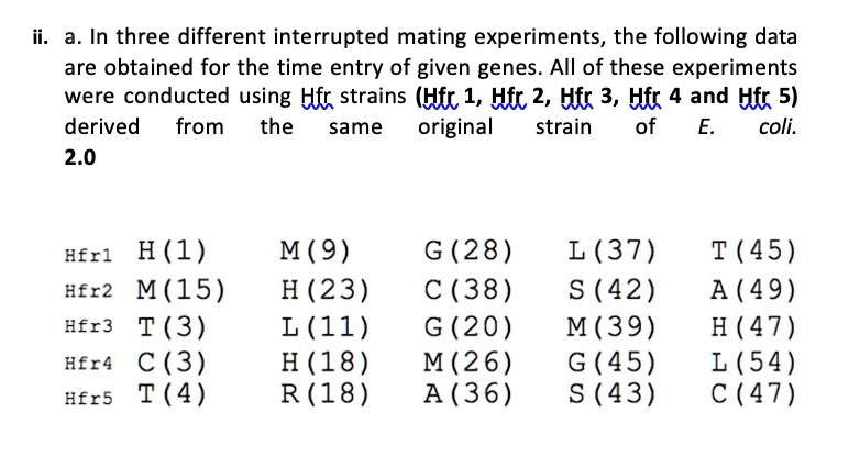 a in three different interrupted mating experiments the following data are obtained for the time ...