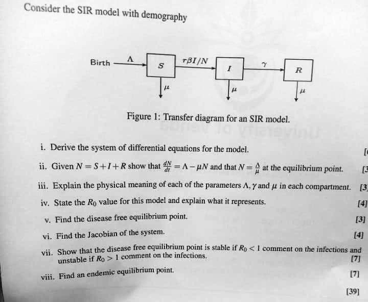 Consider the SIR model with demography Birth ? (τβ I)/(N) ? S I R ...