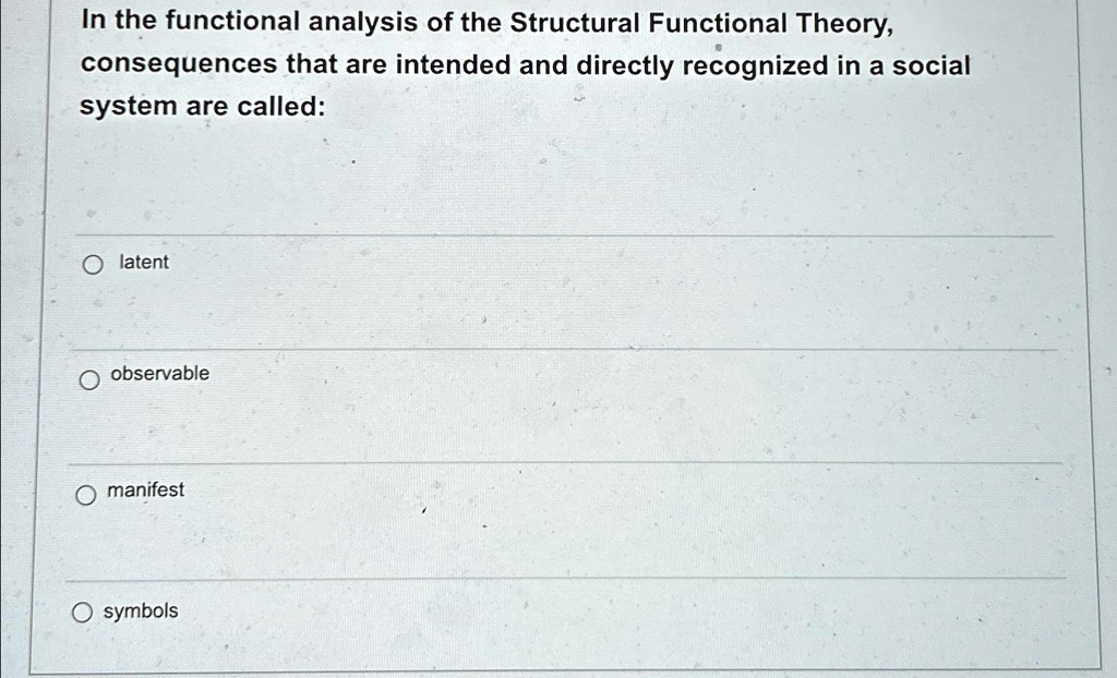 SOLVED: In the functional analysis of the Structural Functional Theory ...
