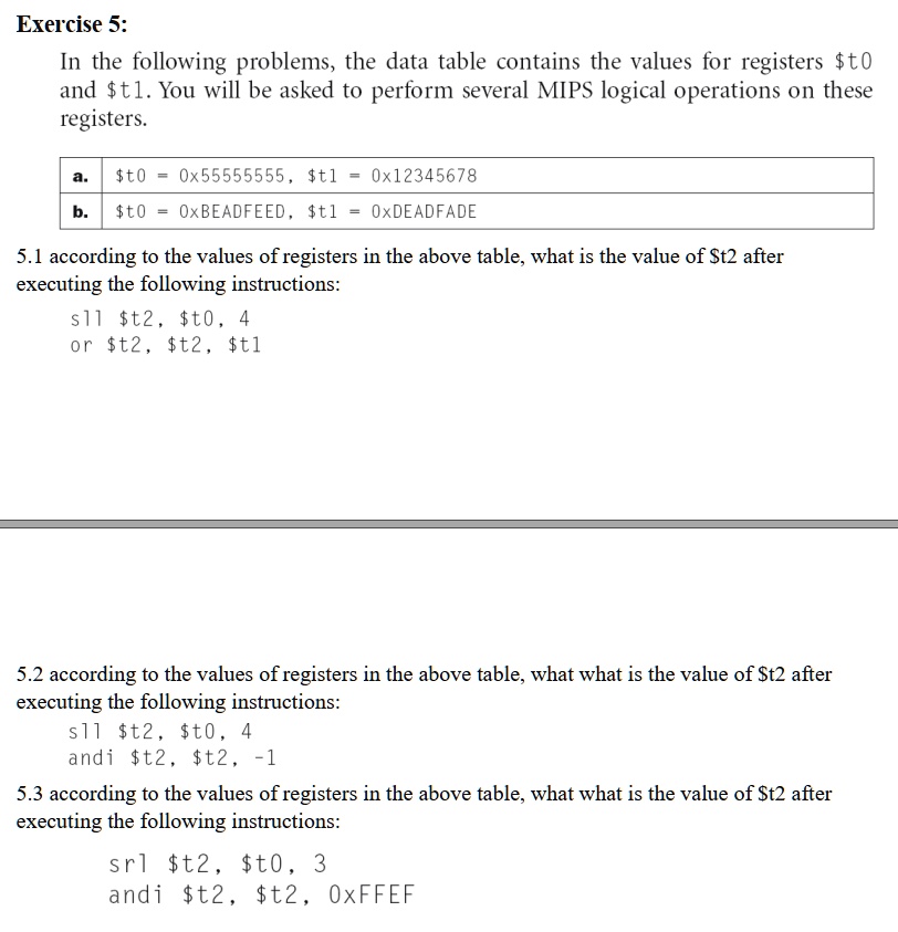 SOLVED: Texts: Exercise 5: In the following problems, the data table contains the values for ...