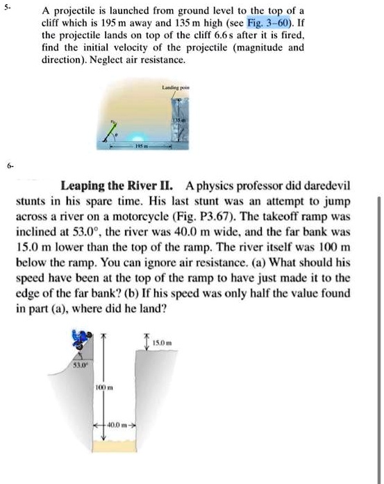 SOLVED: A projectile is launched from ground level to the top cliff ...