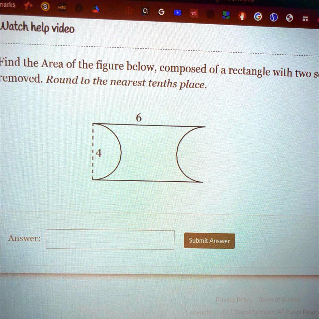 Find the Area of the figure below, composed of a rectangle...