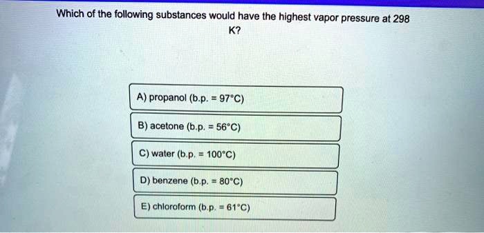 SOLVED: Which of the following substances would have the highest vapor ...