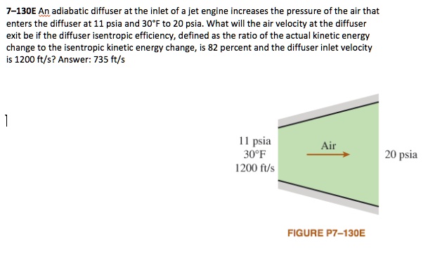 SOLVED: Convert all values into SI units, then solve. 7-130E: An adiabatic diffuser at the inlet ...