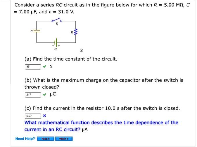 SOLVED: Consider a series RC circuit as in the figure below for which R = 5.00 MQ, C 7.00 UF ...