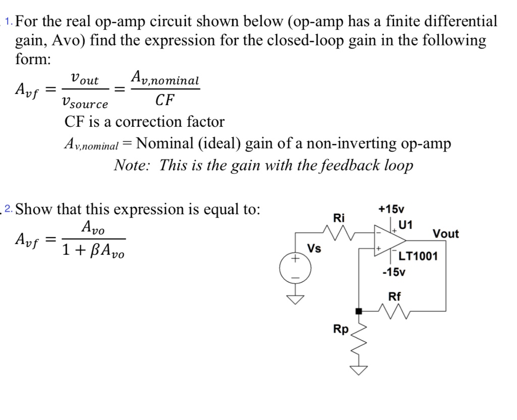 SOLVED: For the real op-amp circuit shown below (op-amp has a finite differential gain, Avo ...