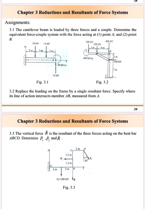 38 Chapter 3 Reductions and Resultants of Force Systems Assignments: 3.1 The cantilever beam is ...