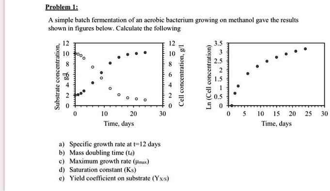 SOLVED: A simple batch fermentation of an aerobic bacterium growing on methanol gave the results ...