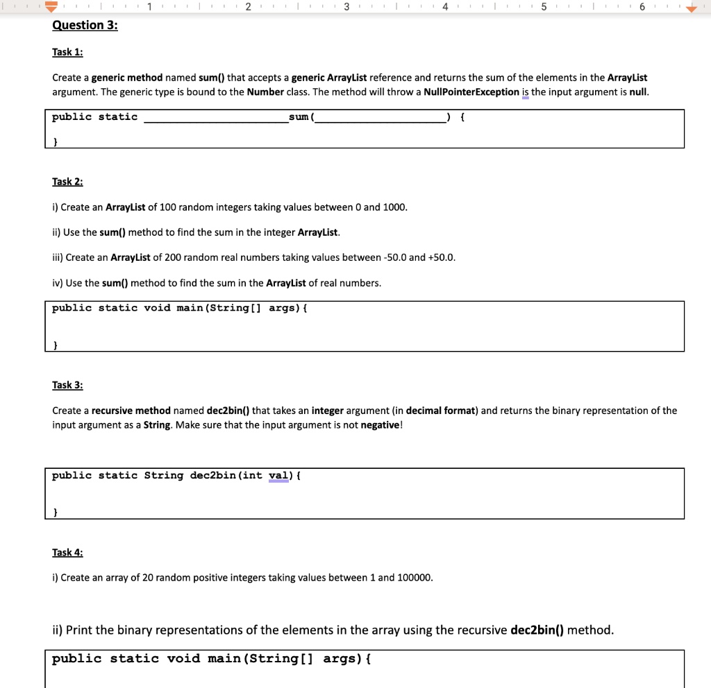 Solved Text Question 3 Task 1 The Generic Type Is Bound To The Number Class The Method Will
