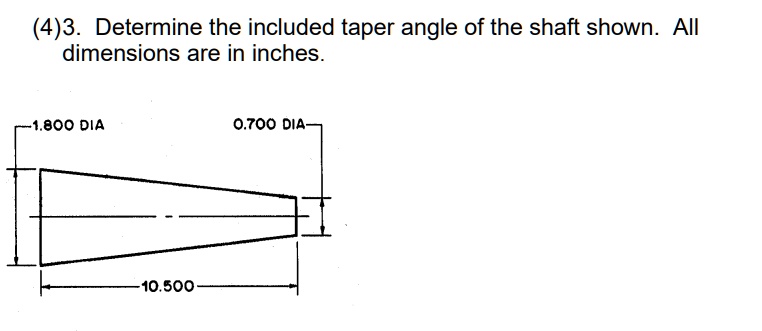 SOLVED: Determine the included taper angle of the shaft shown: All ...