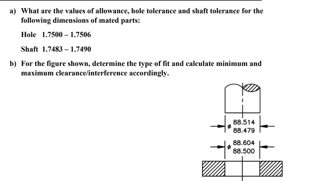a) What are the values of allowance, hole tolerance and shaft tolerance for the following ...
