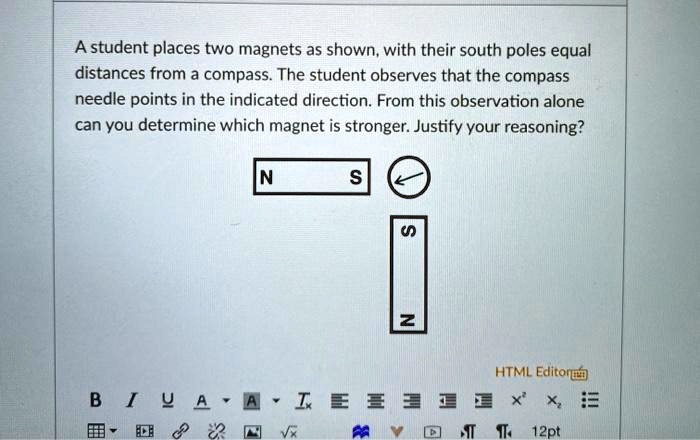 a student places two magnets as shown with their south poles equal ...