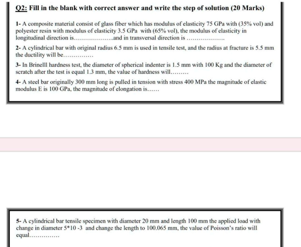 SOLVED: 02: Fill in the blank with correct answer and write the step of solution (20 Marks) 1- A ...