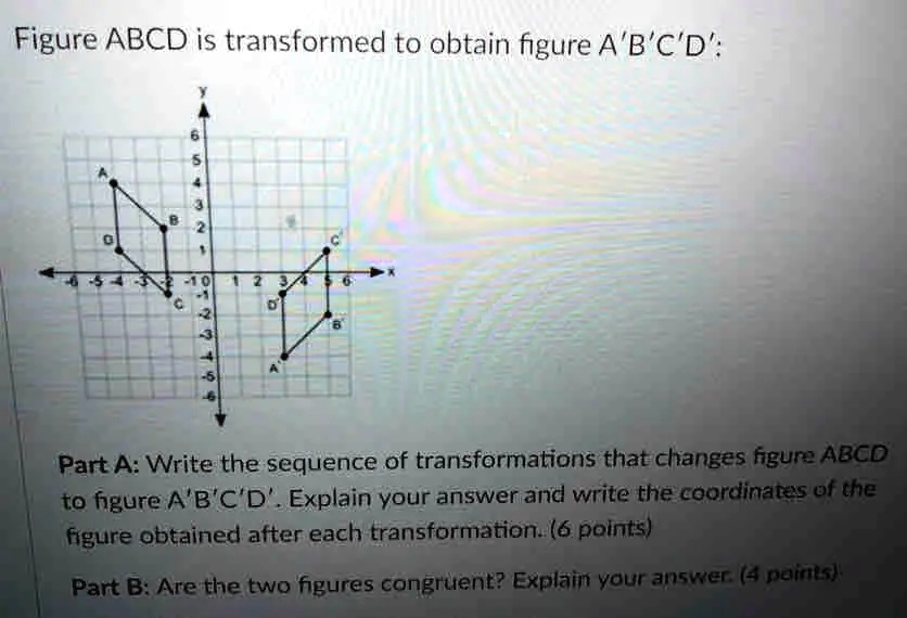 SOLVED: Text: Figure ABCD is transformed to obtain figure A'B'C'D': Part A: Write the sequence ...