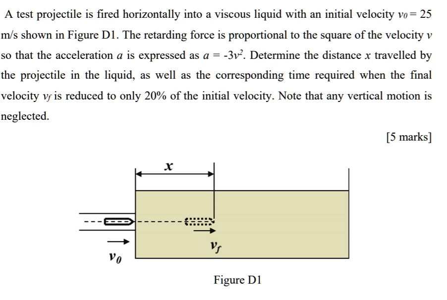 SOLVED: A test projectile is fired horizontally into a viscous liquid ...