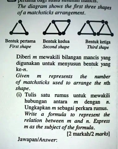 The diagram shows the first three shapes of a matchsticks arrangement ...