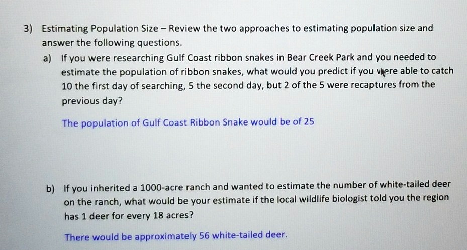 SOLVED: Estimating Population Size Review the two approaches to ...